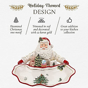 Spode Christmas Tree Gold Collection, Figural Santa Dish, Gold, Holiday Décor, Decoration for Mantel, Candy Bowl, Made of Fine Earthenware, 12.25-Inch