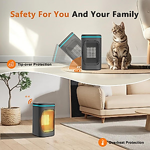 Portable Electric Space Heater, YiHee Heaters for Indoor Use with Remote, Night Light, Fan Mode, 2-6H Timer, 1000W PTC Fast Safety Heat for Office Room Bedroom