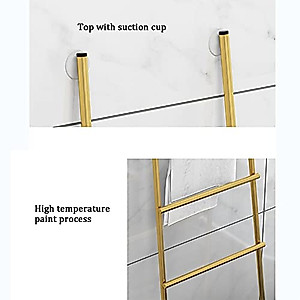6-Tier Wall-Leaning Ladder Towel Racks with Suction Cup,Quilts Rack Towel Drying and Display Rack,Metal Blanket Rack Multipurpose Organizer Rack for Bathroom Laundry Room,Gold