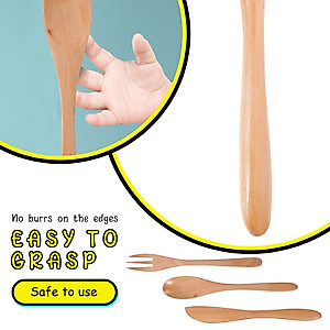 Kichvoe Wooden Cutlery Set Wood Kitchen Flatware Kids Tableware Reusable Dinnerware Spoon Fork Utensil for Home Preschool