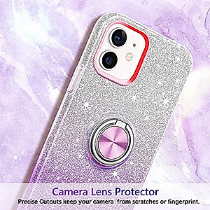 BENTOBEN iPhone 12 Case, iPhone 12 Pro Case, Slim Fit Glitter Sparkly with 360° Ring Holder Kickstand Magnetic Car Mount Supported Protective Girls Women Cover for iPhone 12/12 Pro 6.1“, Purple