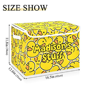 Sinestour Rubber Duck Custom Storage Bins with Lid Foldable Personalized Storage Basket Box with Handle Shelf Basket Closet Organizer for Bedroom Office Toy