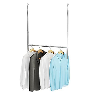 Simple Trending Adjustable Hanging Rod Clothing Garment Rack, Rolling Clothes Organizer for Hook, Chrome