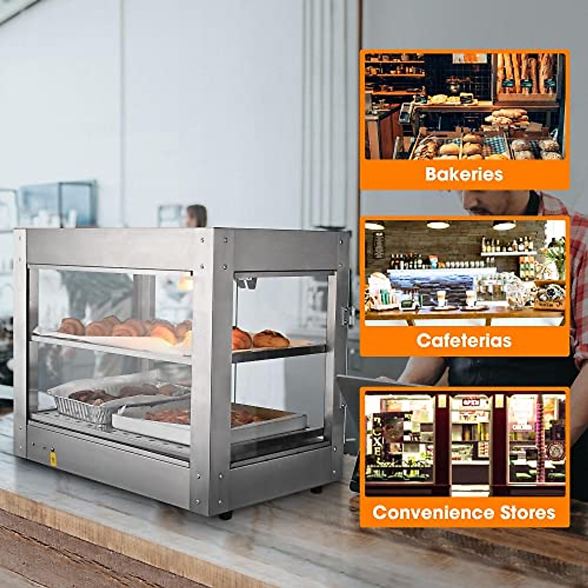 WeChef Commercial Food Warmer 2-Tier 110V Countertop Food Pizza Warmer 750W 24x15x20 Pastry Display Case