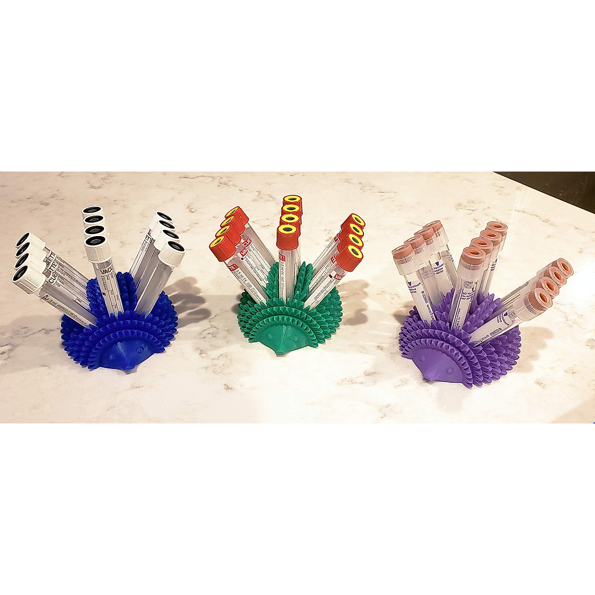 Schaller Industries Test Tube Rack – Vertical Storage Tube Organizer for 13mm - Test Tube Holder Rack and Vial Holder – Glass Tube Drying Rack, Fun Hedgehog Design - Holds 12 Tubes - Grape