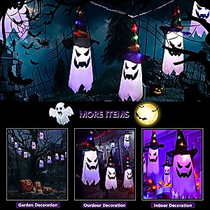 CUNGLIN Outdoor Halloween Decorations Hanging Ghost with Witch Hats, 5 Pack Lighted Ghosts Halloween Decor Indoor, Led Colorful String Lights Waterproof Battery for Home Porch Yard Garden Outside