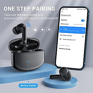 Wireless Earbuds Aoslen Bluetooth 5.3 Headphones with 4 Call Noise Reduction Mic Bluetooth Sport Earphone in Ear Touch Control 36H Playtime Type-C Charging HiFi Stereo IPX6 for iOS Android Black