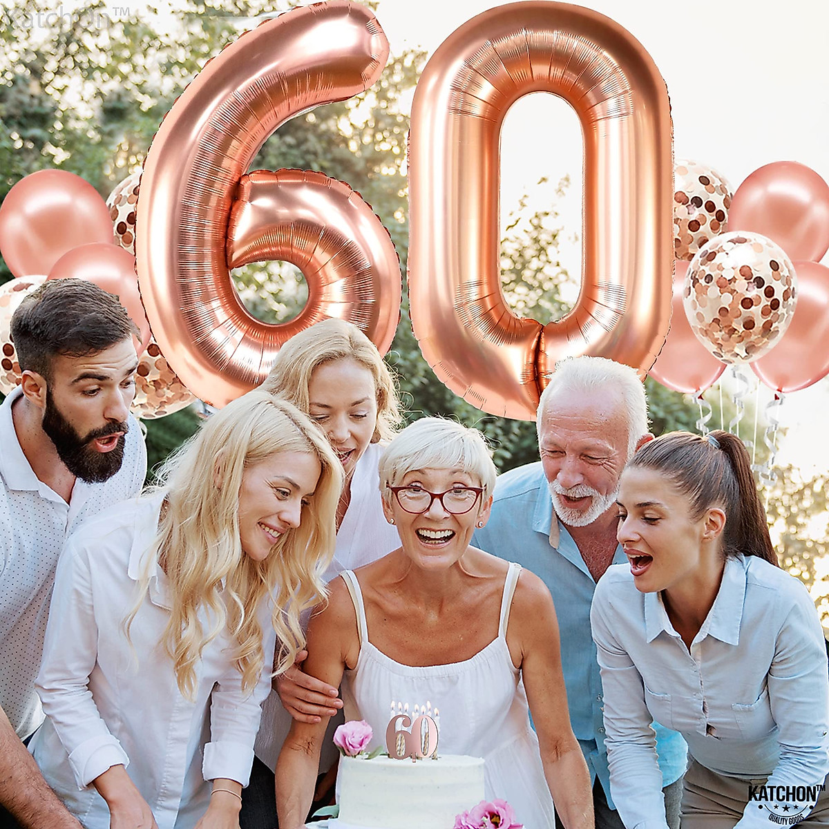 KatchOn, Rose Gold 60th Birthday Decorations Women - Big 40 Inch | 60 Balloon Numbers with Confetti, 60th Birthday Balloons for Women | 60 Birthday Balloons for 60 Birthday Decorations for Women