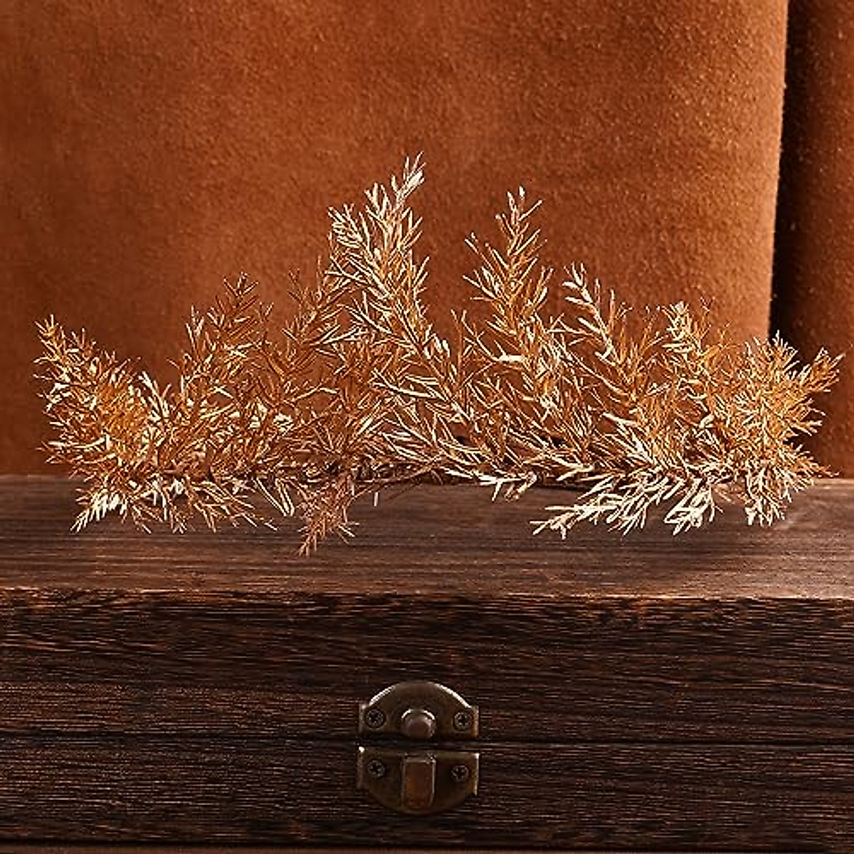 MOSTORY Handmade Gold Woodland Crown - Elf Flower Headband Fairy Headpiece Gothic Forest Tiara for Renfaire Halloween Wedding Cosplay Photoshoot