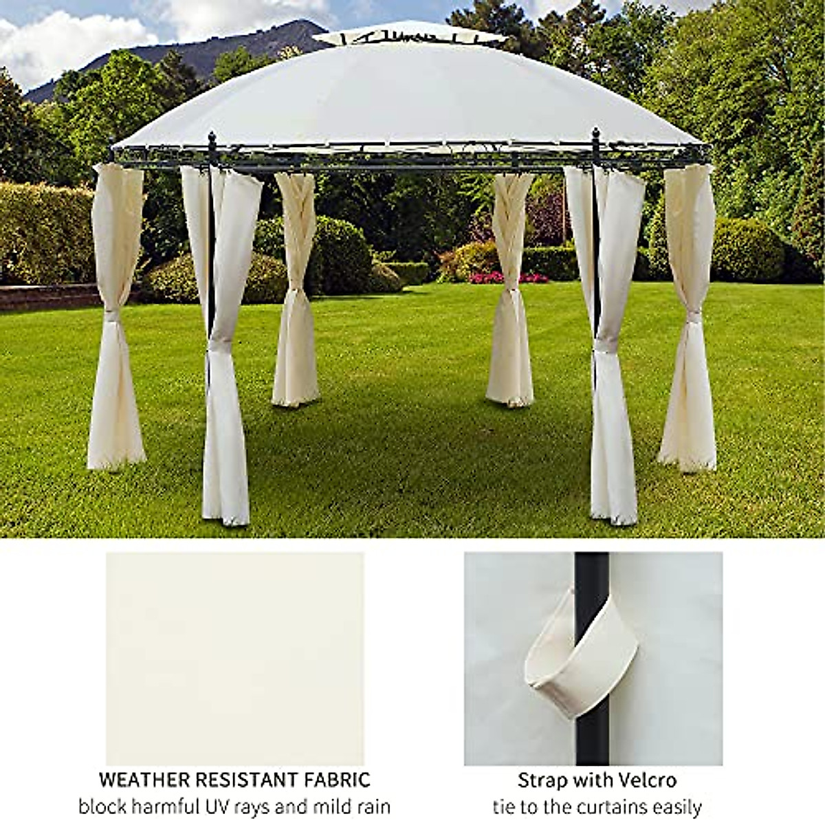 Outsunny 11.5' Patio Gazebo, Outdoor Gazebo Canopy Shelter with Curtains, Romantic Round Double Roof, Solid Steel Frame for Garden, Lawn, Backyard and Deck, Cream White