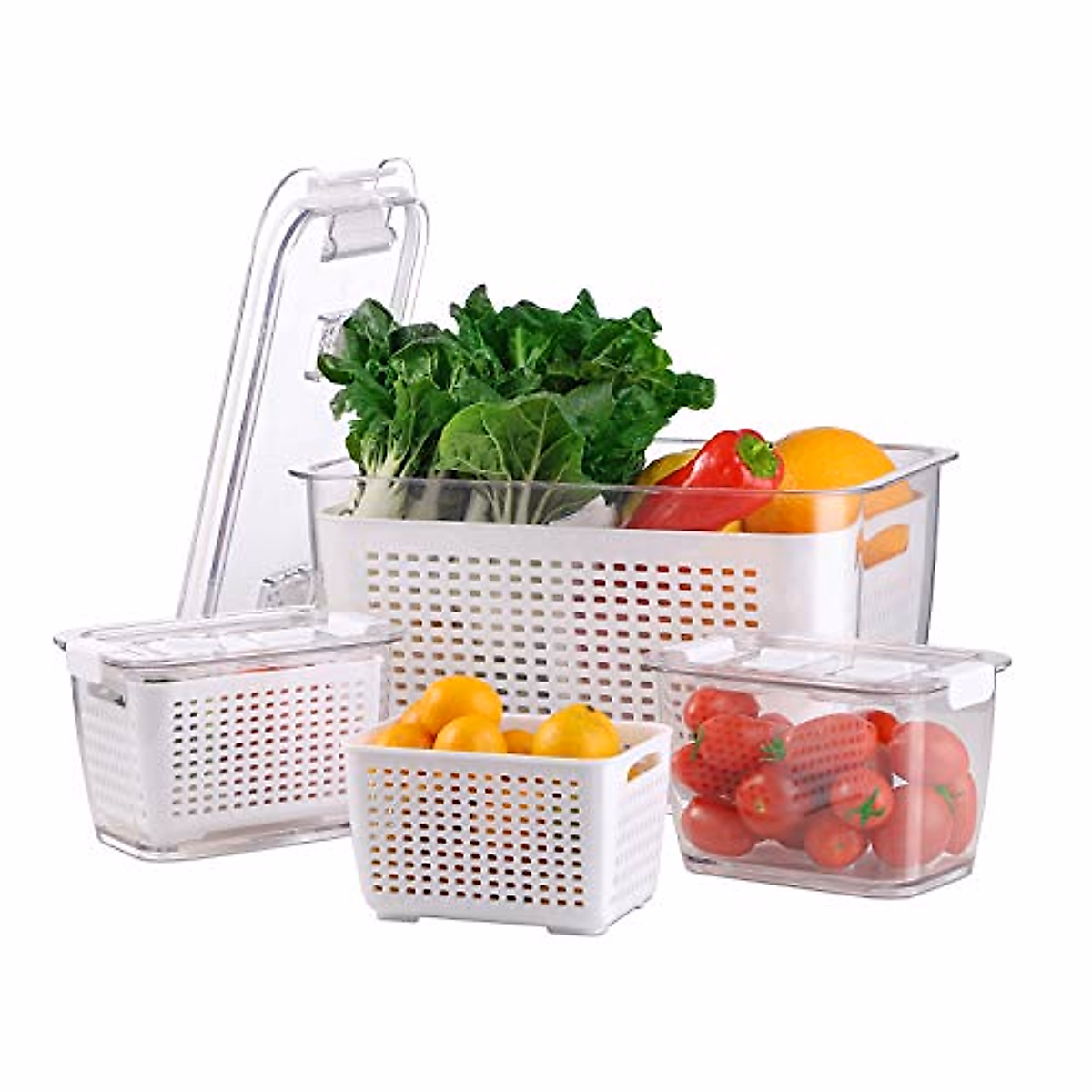 Fruit Containers for Fridge, 3 Pack Vegetable Fruit Container Storage, BELIBUY Fresh Produce Saver Containers BPA Free Fridge Food Storage Containers with Strainers and Vents, White
