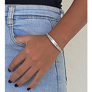 Hammered Sterling Silver Handmade Cuff Bracelet, Minimalist Simple Shiny Silver 1/4 inch Wide, 6 1/2 long, Thick and Solid, Gift for Her