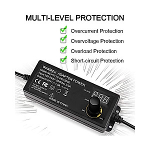 3V ~ 24V 2.5A 60W Power Supply with Volt Diaplay Adjustable DC 3V 5V 6V 9V 12V 15V 16V 18V 19V 20V 24V Variable Universal AC/DC Adapter 100V-240V AC to DC Converter with 8 Selectable Adapter Tips