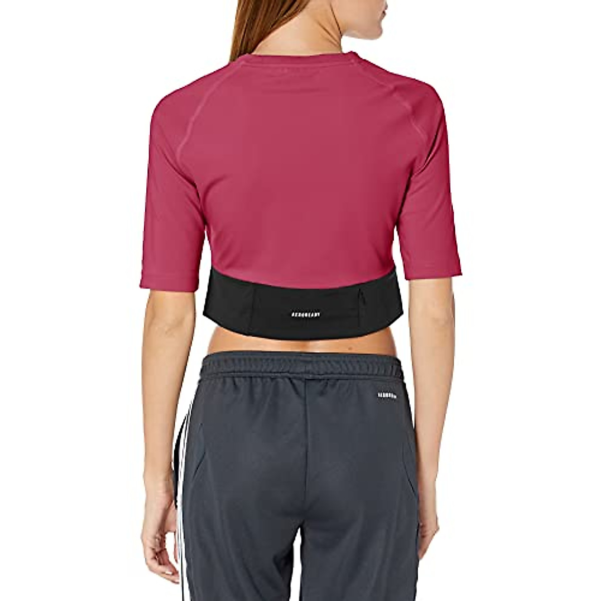 adidas Women's Sportphoria Short Sleeve Crop AEROREADY, Wild Pink/White, Small