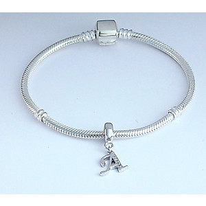 Sambaah Alphabet Charm Letter Beads Solid 925 Sterling Silver with Cubic Stones, Complete A~Z Gift Options fit Pandora European Bracelets(A)