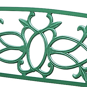 Outogether Steel Bench Metal Bench for Outdoor, Garden Bench for Patio Porch Backyard, Floral Design Backrest Slatted Seat (Green)