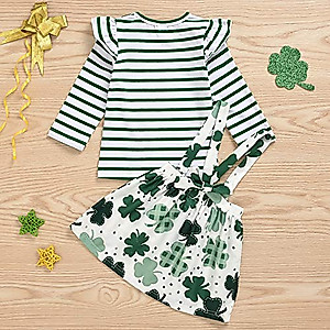 Baby Girl St.Patrick's Day Skirt Set Toddler Girls Ruffle Sleeve Shirts Clover Suspender Dress Outfits (Green-A, 18-24 Months)
