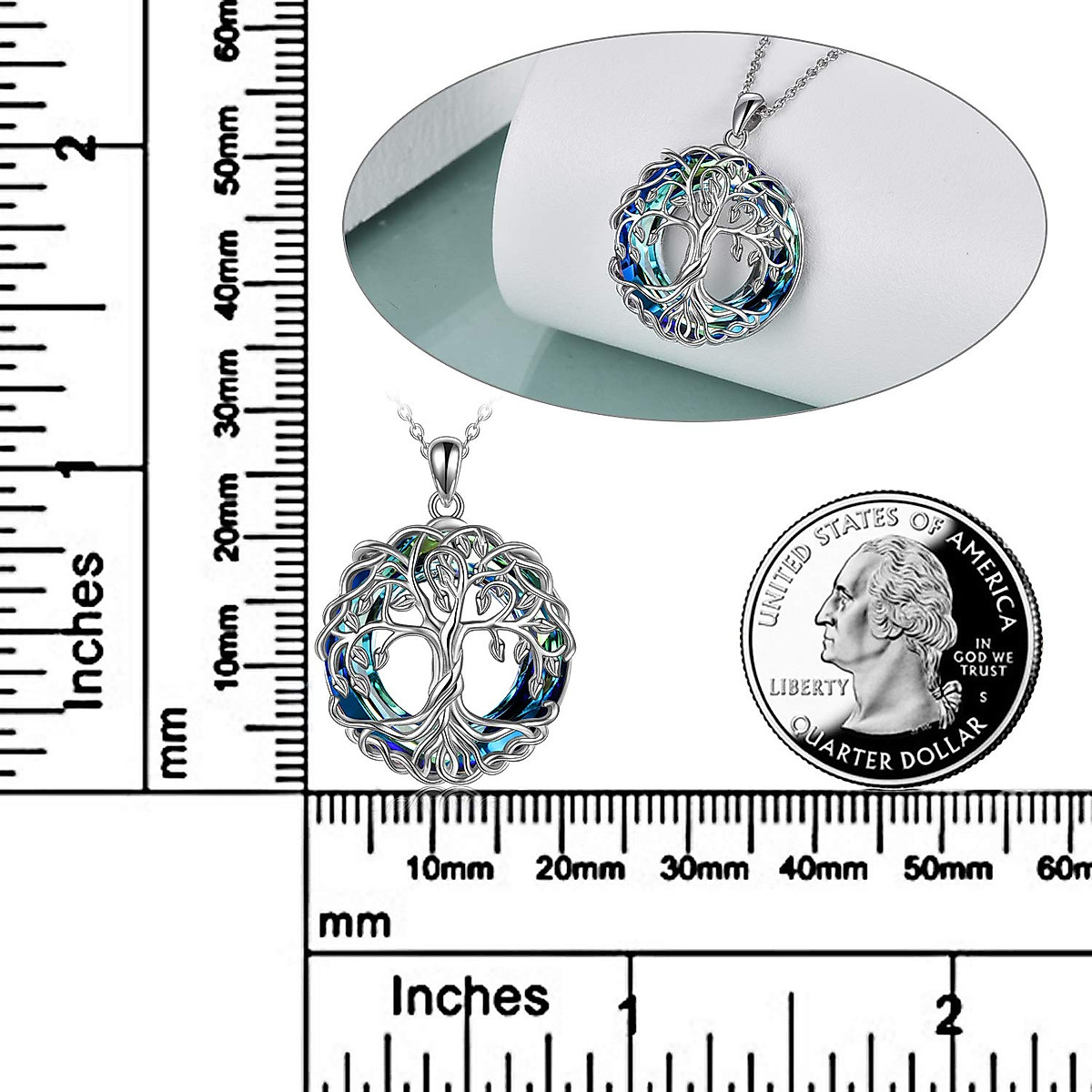 POPLYKE Tree of Life Necklace for Women Sterling Silver Celtic Knot Family Tree With Blue Crystal Irish Gifts for Mom