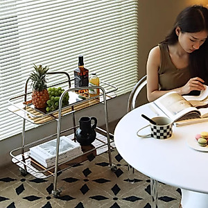 VLOBAOM 2-Tier Rolling Bar Cart, Modern Serving Cart with Lockable Wheels, Mobile Home Coffee Station Metal Frame, Kitchen Trolley Storage Shelf,25''Dx15''Wx27''H,Clear