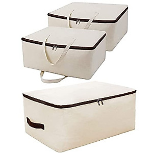 Beige Canvas Soft Storage Bags Set, Breathable Fabric, Large Different Size for Closet Shelves, 1pcs XL Bag, 2pcs L Size Bags