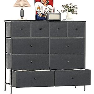 SENSWEET 10 Dresser for Bedroom, Big Fabric Dressers & Chests of Drawers for Living Room, Hallway/Nursery/Clothes Dresser with Steel Frame & Wood Top （Dark Grey