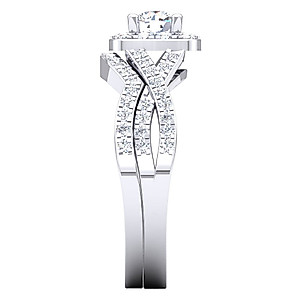 Dazzlingrock Collection 5mm Round White Diamond Swirl Style Halo Engagement Ring Set for Women (Diamond 0.50 ctw, Color I-J, Clarity I1-I2) in 14K White Gold Size 7