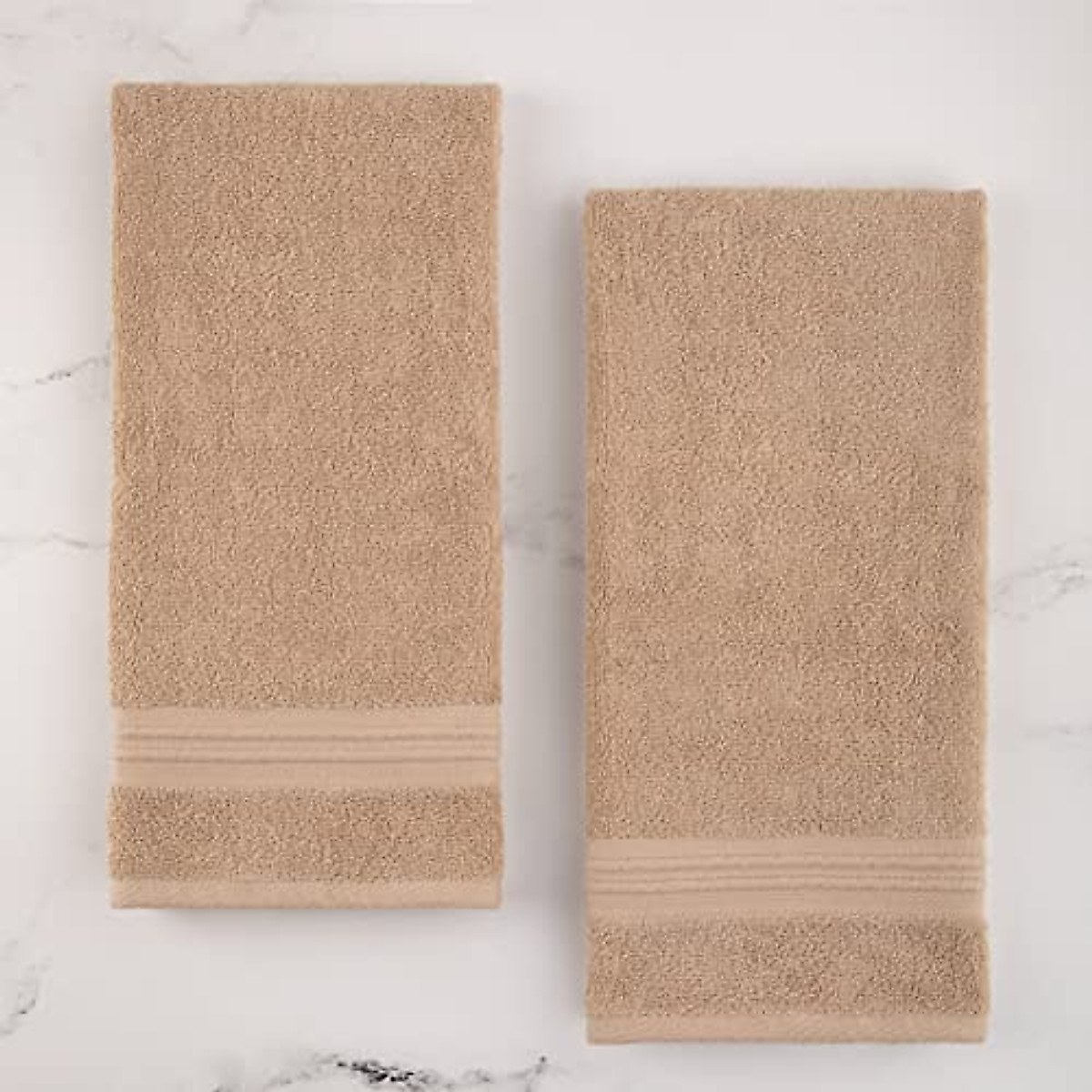 Bathroom Hand Towels Set 100% Cotton Tan, Oeko-Tex Terry Cotton, Soft and Absorbent Hand Towel, 500 GSM, Set of Two, 16 in x 28 in