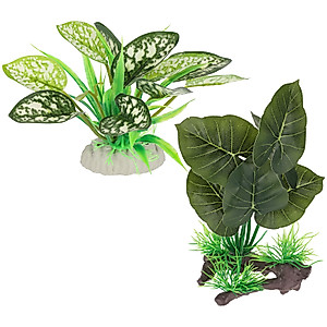 2 Pcs Reptile Tank Plants, Aquarium Fake Plants Reptile, Reptile Plants for Terrarium Decorations Supplies, Amphibian Reptile Fake Plants, Fake Plants for Reptiles, Plants for Reptile Terrarium