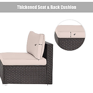 RELAX4LIFE 2-Piece Rattan Armless Sofa - Patio Wicker Sectional Conversation Sofa Set with Removable Cushions, Heavy-Duty Steel Frame, Outdoor Furniture Set for Garden, Backyard, Poolside (Brown)