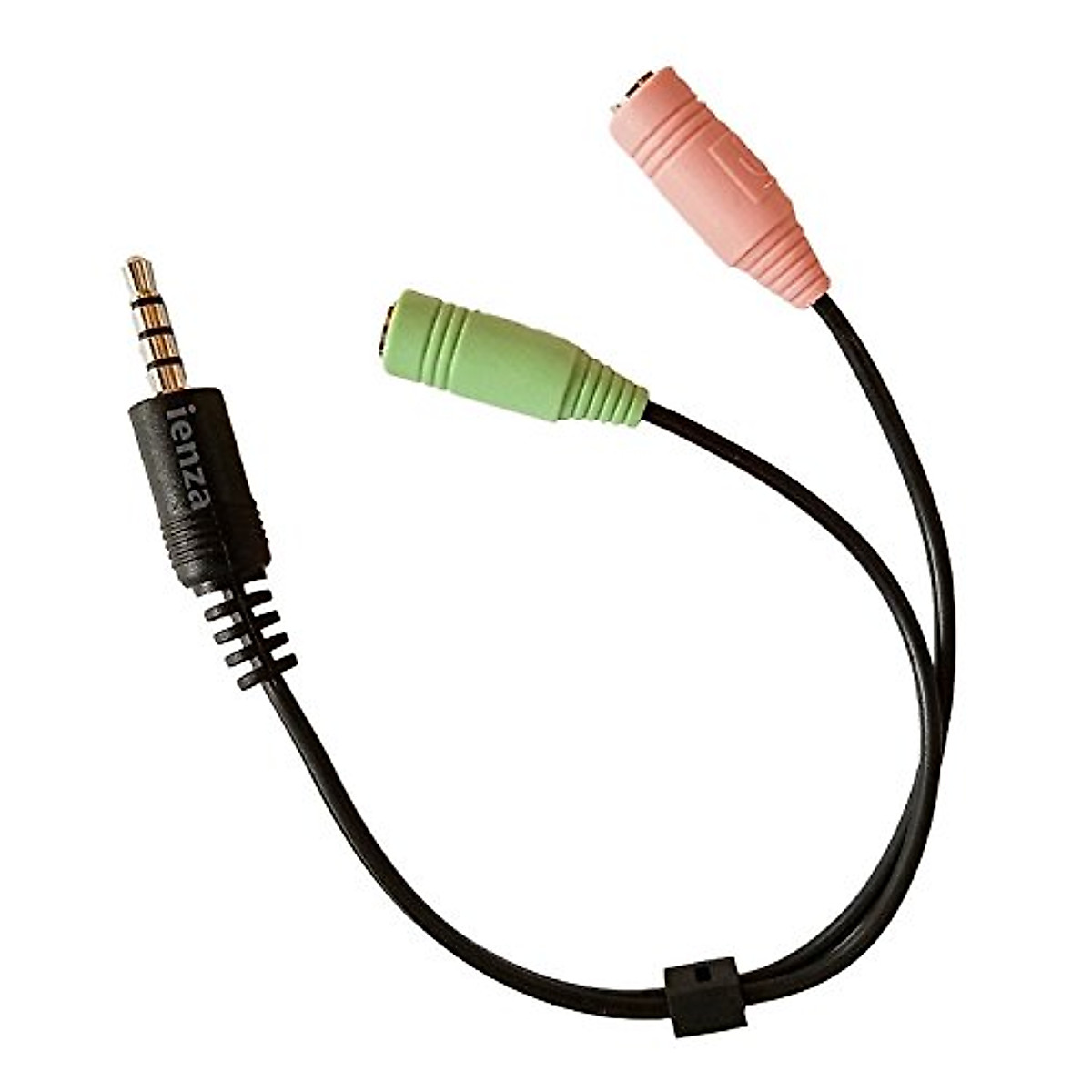 PC Headset with Separate Mic Microphone and Headphone Plugs to 3.5mm 4-Pole Male Plug Adapter (3.5mm Male 4 Pole to 2 3.5mm Female Mic/Headphone Jacks) by ienza®
