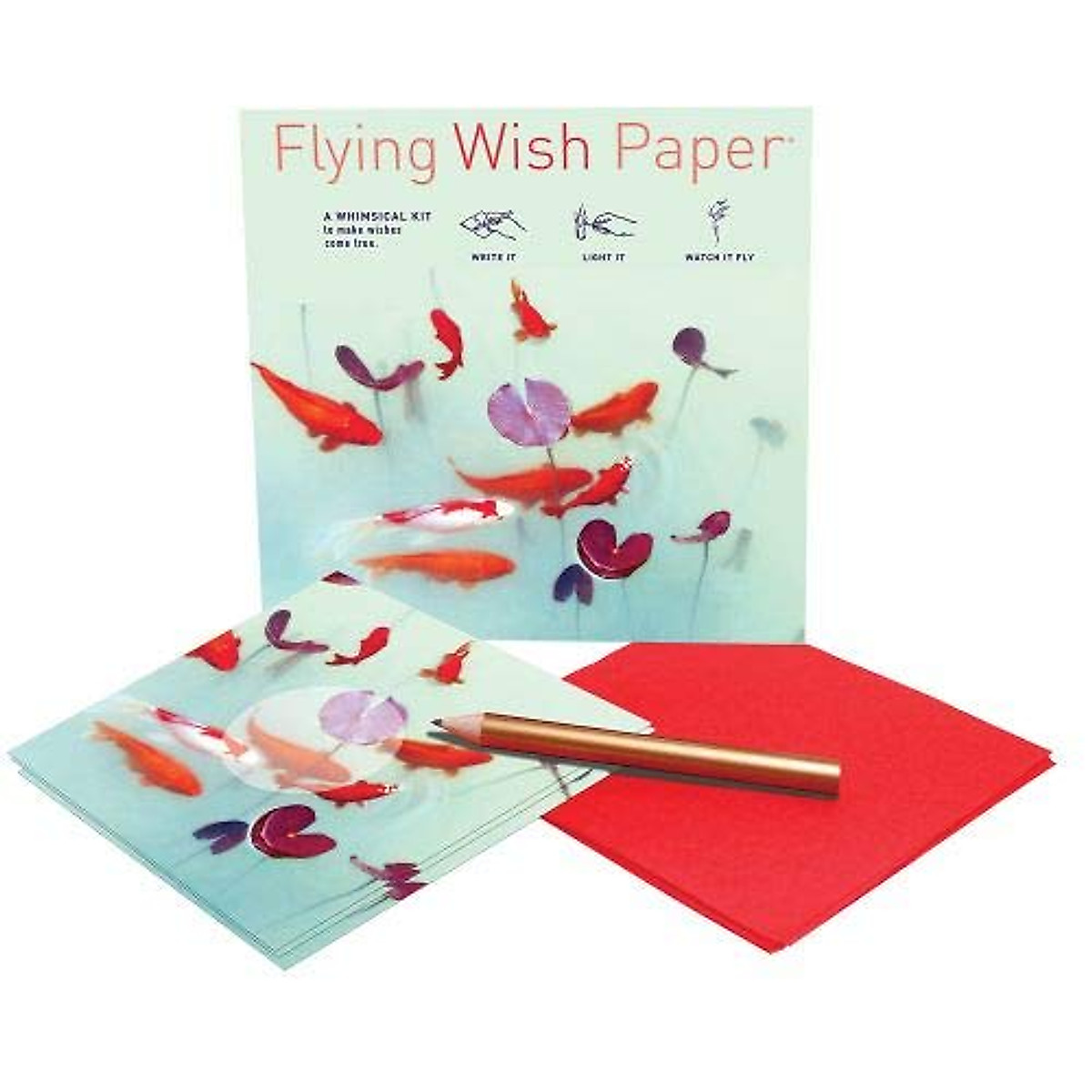 Flying Wish Paper - Write it, Light it, Watch it Fly - KOI Pond, A Symbol of Good Luck - 5" x 5" - Mini Kits