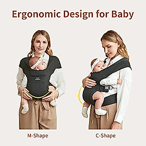 Newborn Carrier, MOMTORY Baby Carrier(7-25lbs), Cozy Baby Wrap Carrier, with Hook&Loop for Easily Adjustable, Soft Fabric, Deep Grey