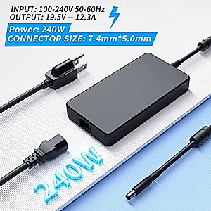 VHBW Replacement for Dell 240W Power Supply, Laptop Charger Compatible with Dell Alienware 13 15 17 M17 M15 X51 M17X M18X, Dell G3 G5 G7 G15, Precision 7710 7730 7520 M6800 M6700, PA-9E AC Adapter