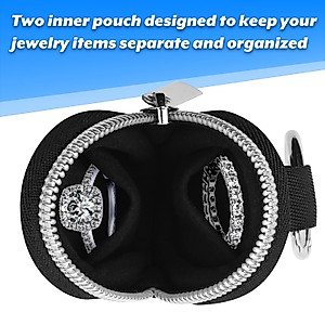 Portable Ring Organizer Case with Keychain, Traveling Ring Holder Storage Bag, Anti-Lost Keychain Container for Rings, Jewelry (1, Black)