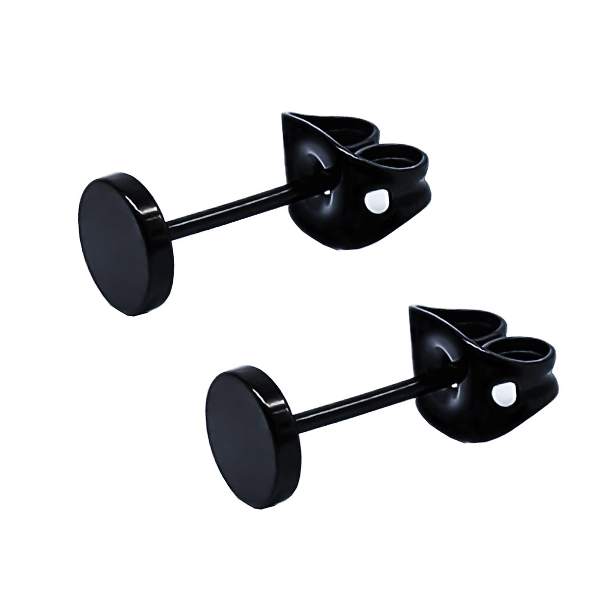 FACOKO Titanium Flat Earrings, Hypoallergenic Stud Earrings for Sensitive Ears, Women Men Round Disc Earrings, 6mm Black Surgical Steel Earrings Stud(6mm, Black)