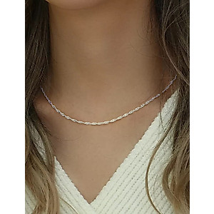 Waitsoul 925 Sterling Silver Singapore Chain Lobster Clasp 2.5mm Necklace for Women Silver Chain for Women Silver Necklace Chain 22 Inches Gifts for Her