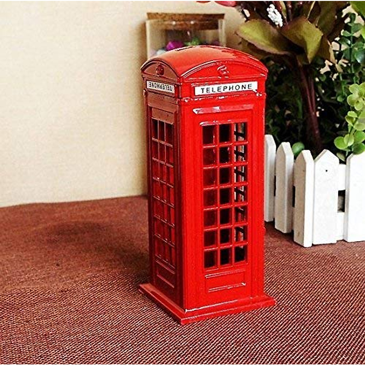 BeeSpring Attractive Metal Alloy Money Coin Spare Change London Street Red Telephone Booth Bank Box-6“H