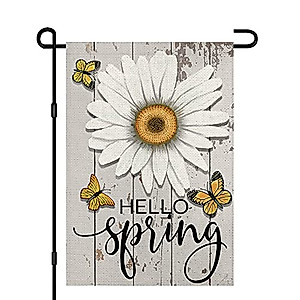 Hello Spring Flower Garden Flag 12x18 Inch Double Sided Burlap Outside, Seasonal Floral Sign Yard Outdoor Small Flags DF237