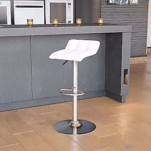 Flash Furniture Maurice 26'' High Cherry Wood Counter Height Stool with Arms, Carved Back and Black LeatherSoft Swivel Seat