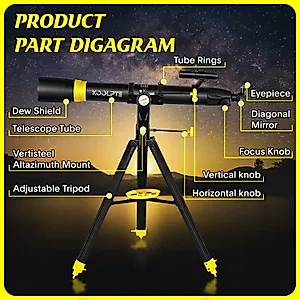 Telescope 90mm Aperture 900mm - High Precision Adjustment Vertisteel AZ Mount Base, Magnification 45-450x, Wireless Remote, Phone Adapter - Ideal for Astronomy Enthusiasts and Beginners (Black)