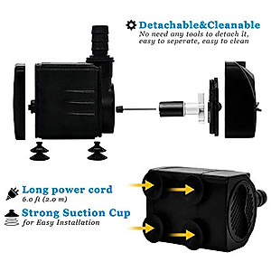 PULACO 400GPH Submersible Water Pump with 5 ft Tubing, 25W durable fountain water pump for Pond Fountain, Aquariums Fish Tank, Statuary, Hydroponics