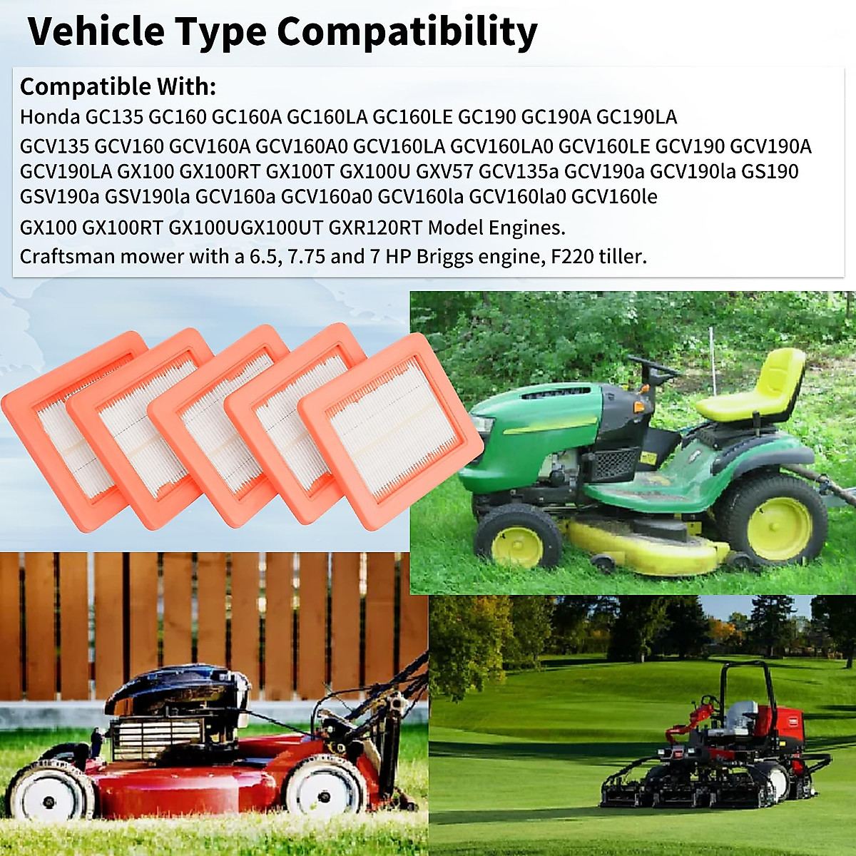 MOTOYUN 17211-zl8-023 17211-zl8-003 Air Filter for Honda Gc135 Gcv135 Gc160 Gcv160 Gc190 Gcv190 GX100 GCV190A Engine 7021p HU800AWD 5521rs HU770F Lawn Mower # 17211-zl8-000 17211-Z8B-901 (5Pack)