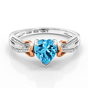 Gem Stone King 925 Silver and 10K Rose Gold 6MM Heart Shape Gemstone Birthstone and Diamond Engagement Ring | Wedding Anniversary Promise Ring For Women | Available In Size 5, 6, 7, 8, 9