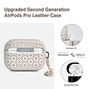 Nereides Compatible with AirPods Pro Case, Protective Leather Cover with Keychain, High-end Fashion Design Skin with Hollow Out Pattern for Women, Supports Wireless Charging, Front LED Light Visible