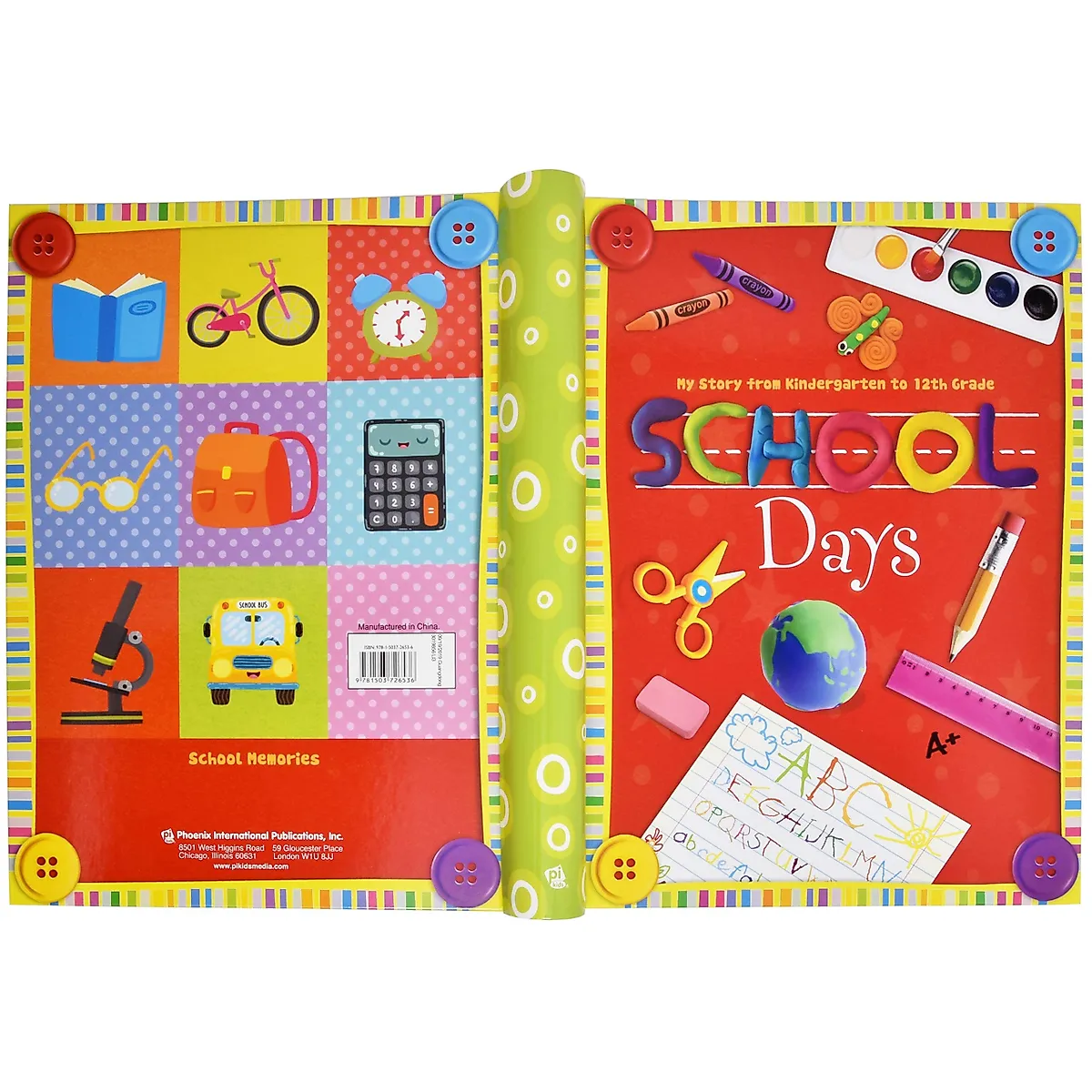 PI Kids School Memory Book Album Keepsake Scrapbook Photo Kids Memories from Preschool Through 12th Grade with Pockets for Storage Portfolio + Bonus 12 Slots to Paste Pictures - of School Pictures