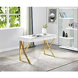 Best Master Furniture Benson High Gloss Modern Lacquer Home Office Desk, Gold Finish