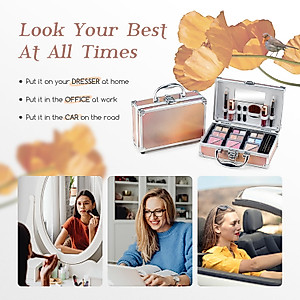 Color Nymph Beginner Makeup Kits For Teens With Train Case Included Full Makeup Kit Eyeshadow Palette Blushes Bronzer Highlighter Lipstick Brushes Mirror（Gold）