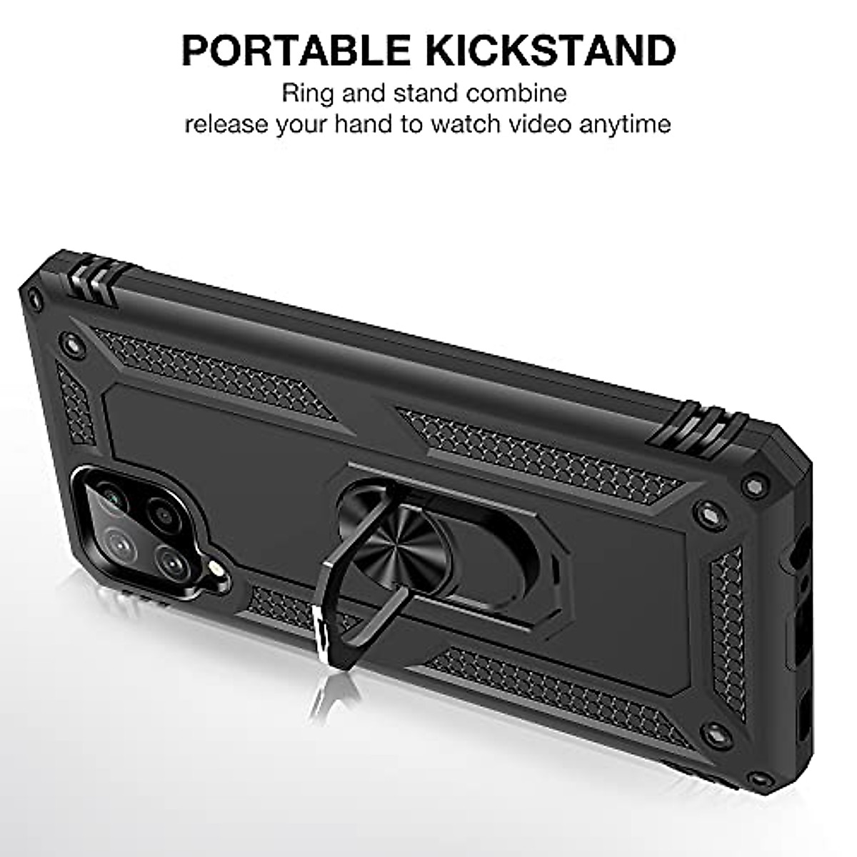 Vakoo Armor Series for Samsung Galaxy A12 Case, 6.5-Inch, with Ring Stand, Military Grade Shockproof Protection, Black
