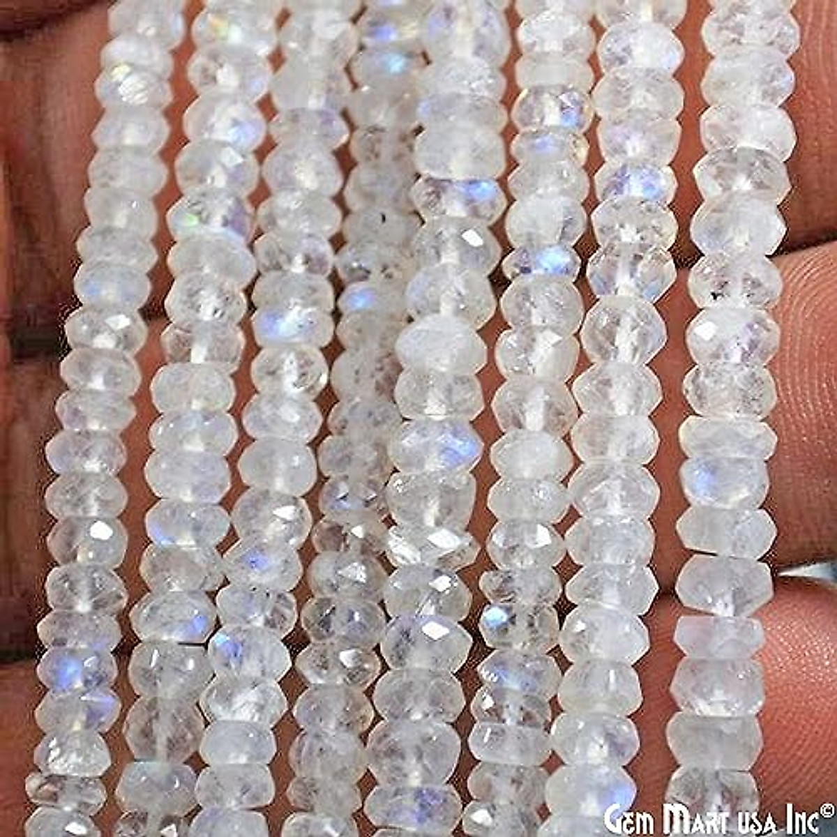 GemMartUSA Loose Gemstone 1 Strand Rainbow Moonstone Faceted Rondelle Beads, 3-4mm Micro Faceted Beds Strand, 13 inch Length AAA Quality, Blue Luster, GemMart USA (RLRM-70002)