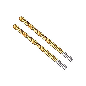 CoCud Twist Drill Bits, 5.1mm Drilling Diameter, Titanium Coated High Speed Steel 6542 Straight Round Shank - (Applications: for Stainless Steel Alloy Metal), 2-Pieces